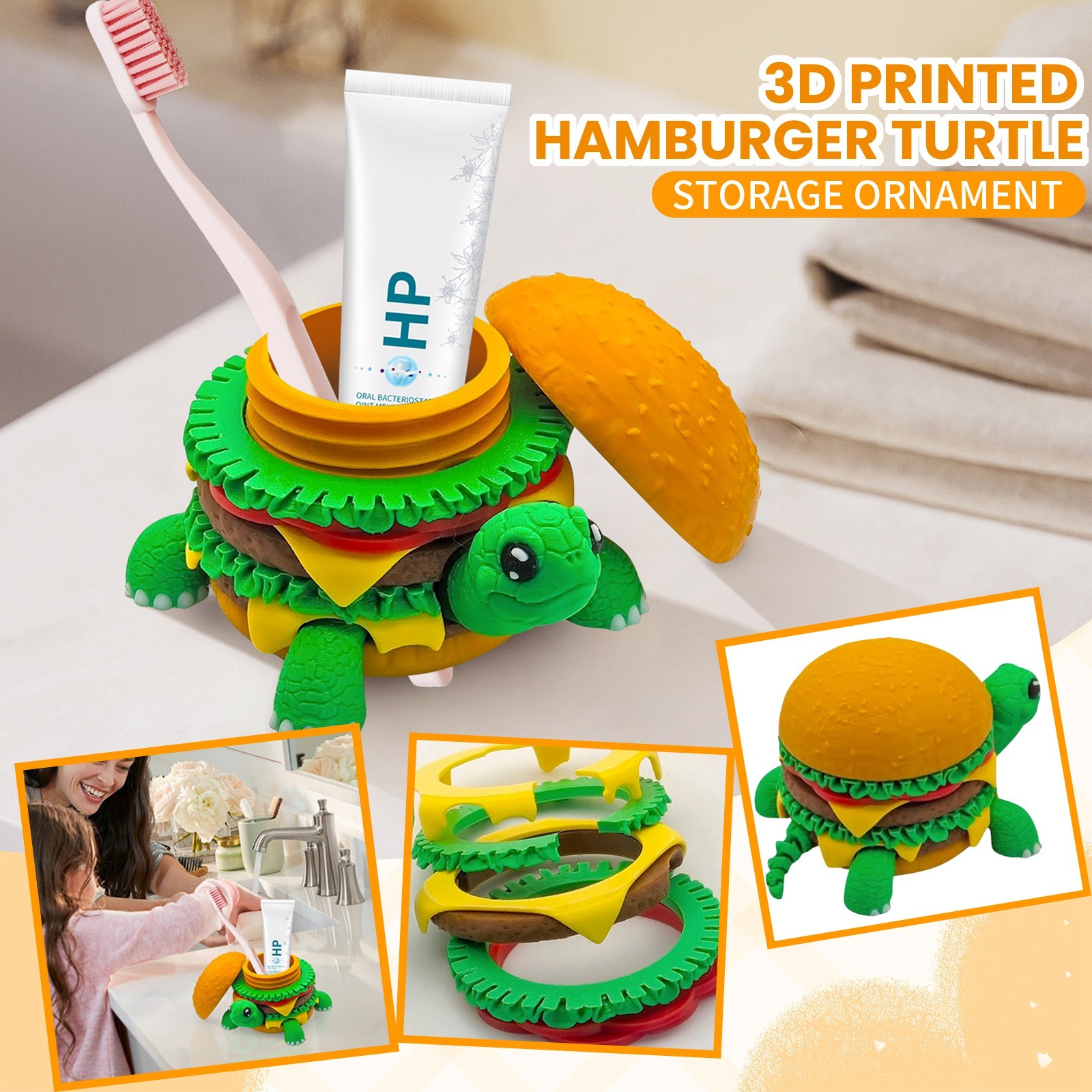 Fidget Toys, 3D Printed Hamburger Turtle Toy Multi-layer Building Block ...