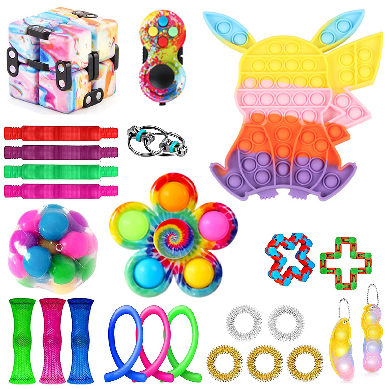 Fidget Toys Packs, Sensory Fidget Toy Set with Pop and Marble Mesh ...