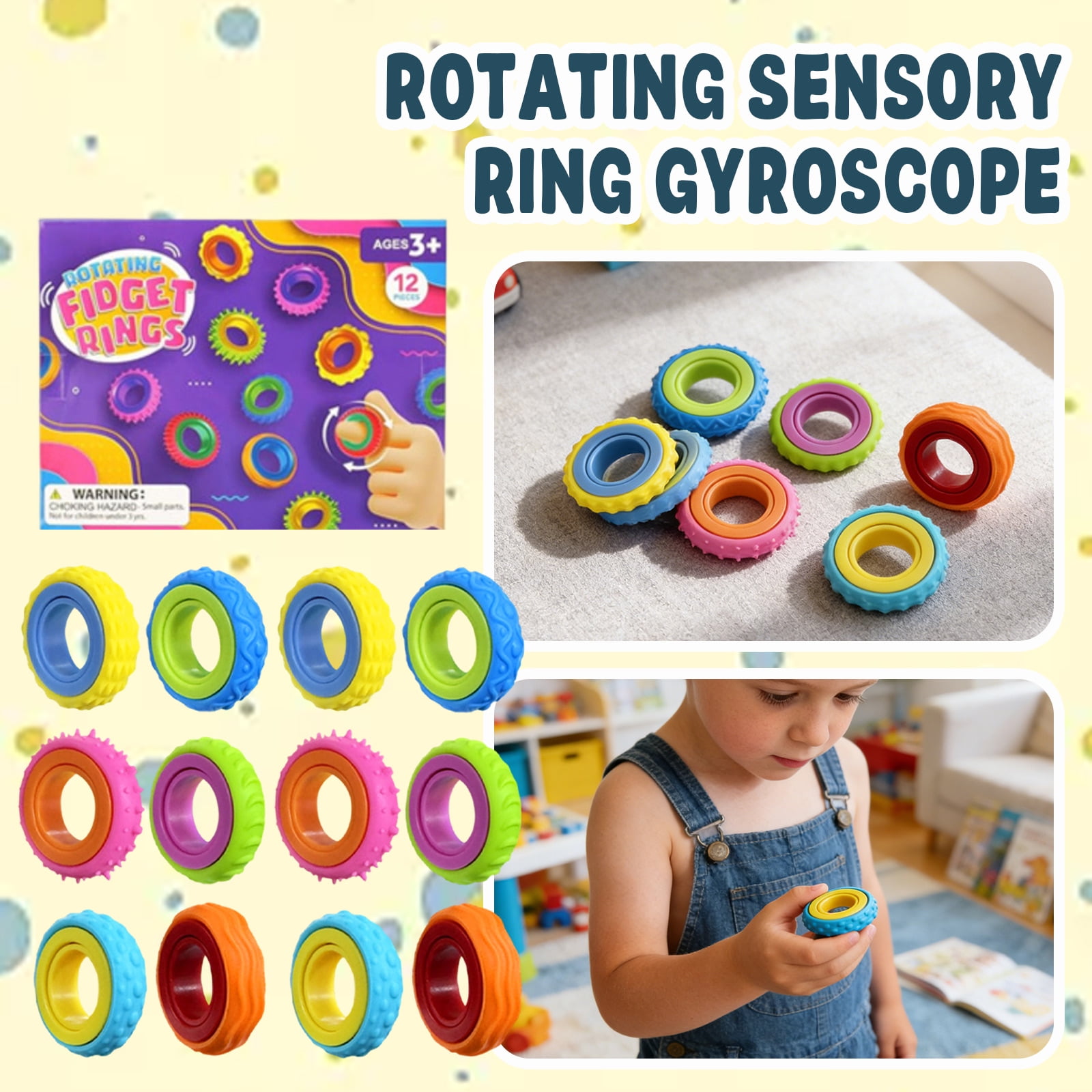 Fidget Toys Sensory Rings for Kids: 12 Pack Finger Spinner Rings ...