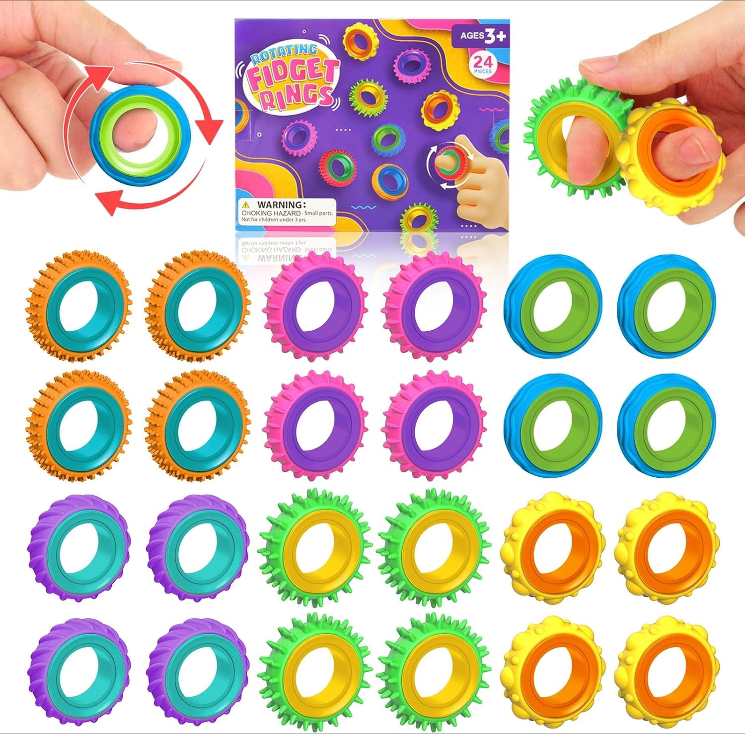 Fidget Toys Sensory Rings for Kids: 12 Pack Finger Spinner Rings - Texture Stress Toys for Kids ...