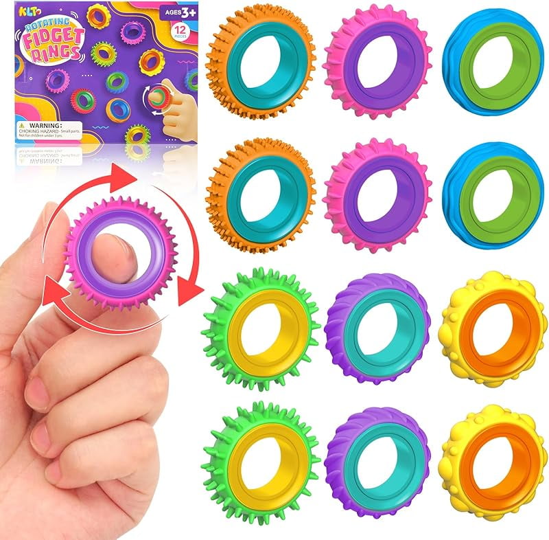 Fidget Toys Sensory Rings for Kids: 12 Pack Finger Spinner Rings ...