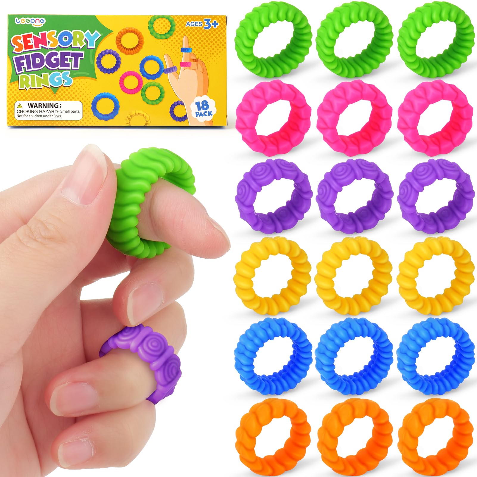 Fidget Toys Sensory Rings for Kids: 18 Pack Silicone Fidget Rings for ...