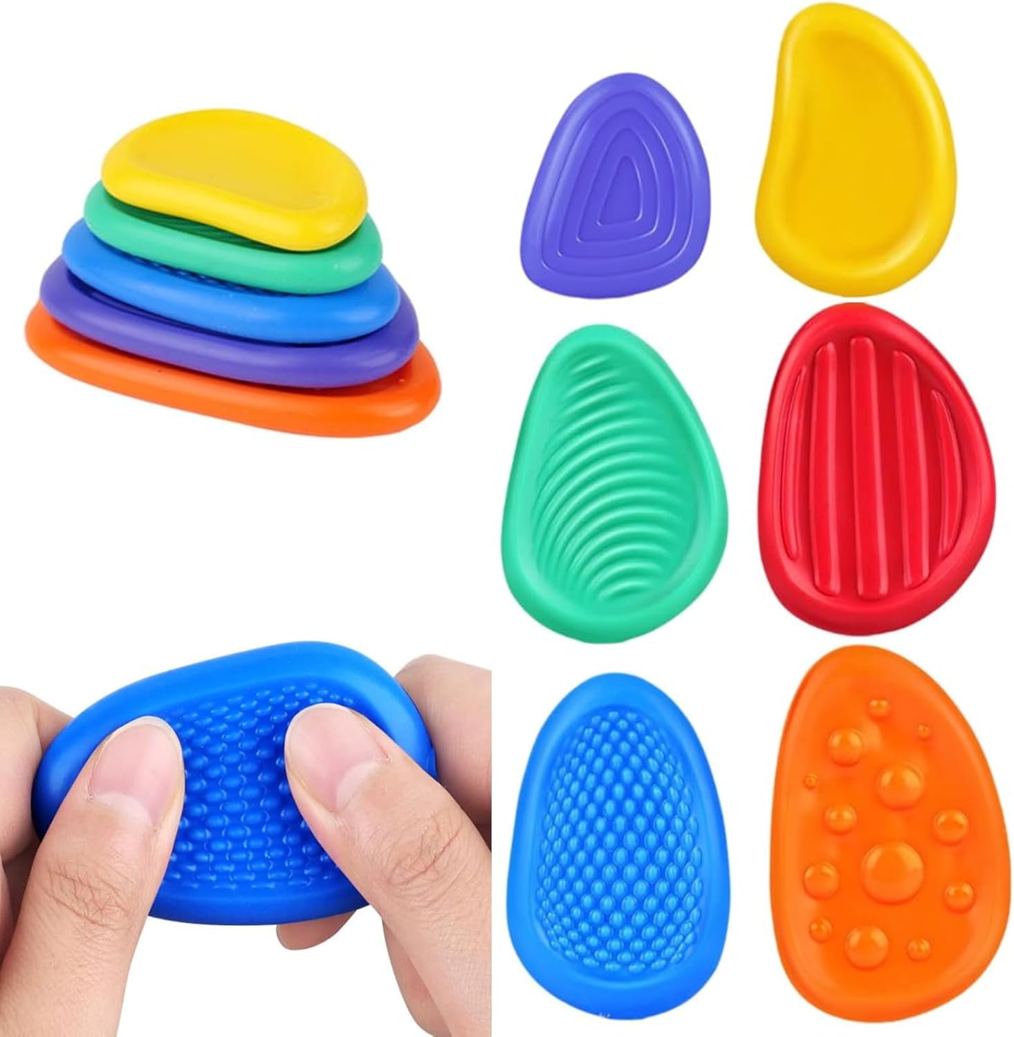 Fidget Toys Sensory Stone for Adults Kids 6 Pcs Soft Textured Worry Stone for Autism Kids ADHD ...