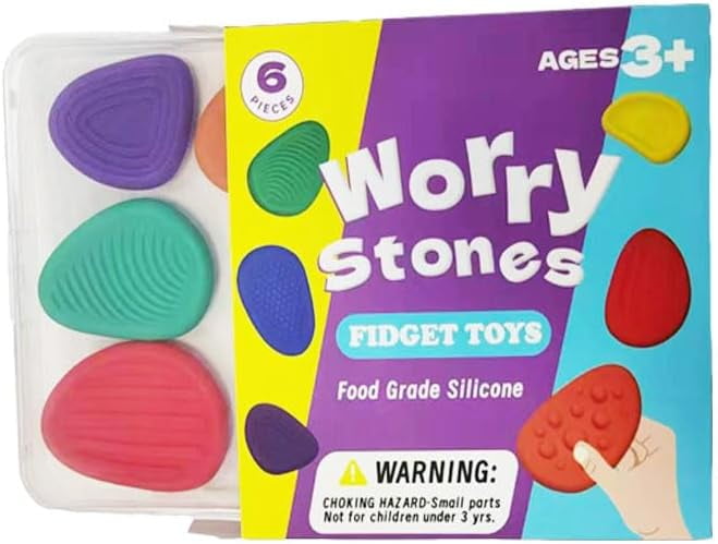 Fidget Toys Sensory Stone for Kids: 6 Pack Textured Soft Worry Stone for Autism Kids Calming ...
