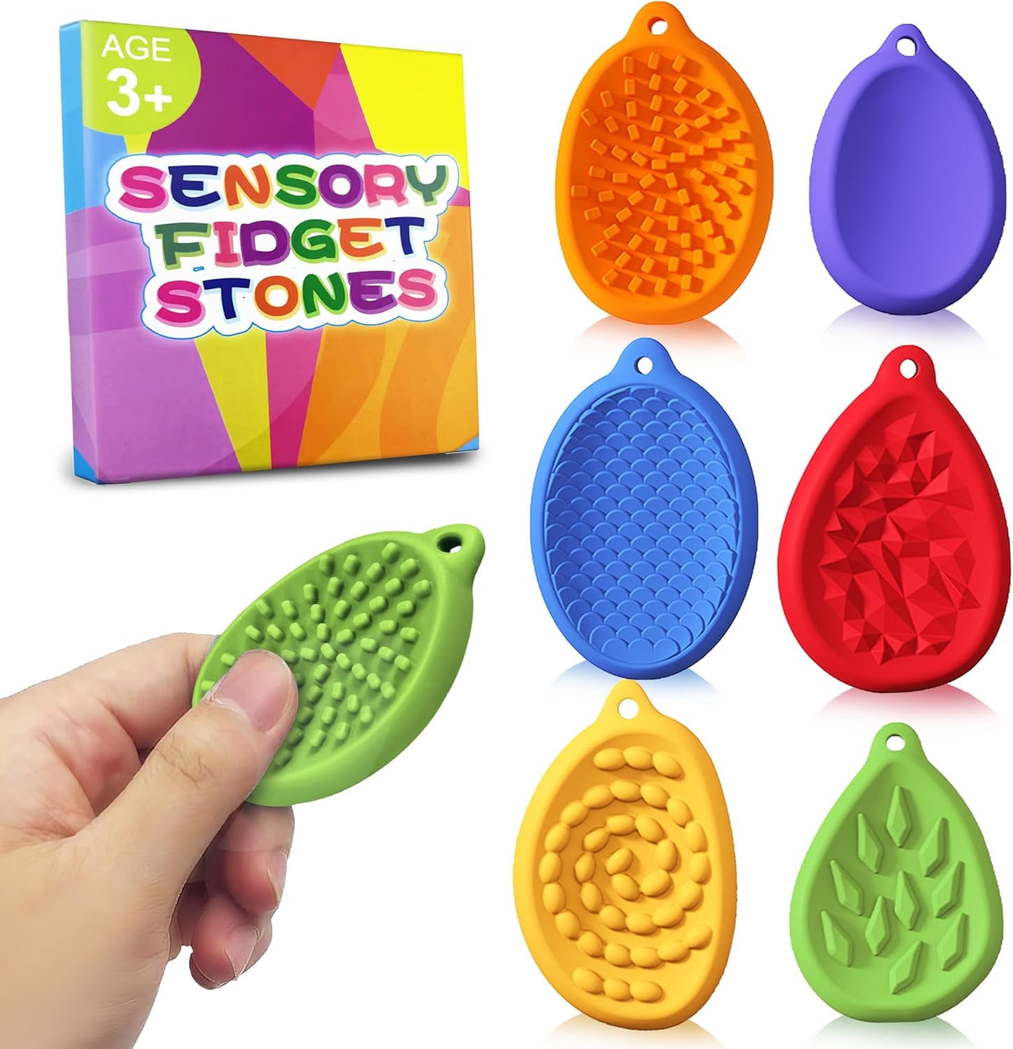 Fidget Toys Worry Stone for Kids 6 Pack Silicone Chewy Nacklace Sensory ...