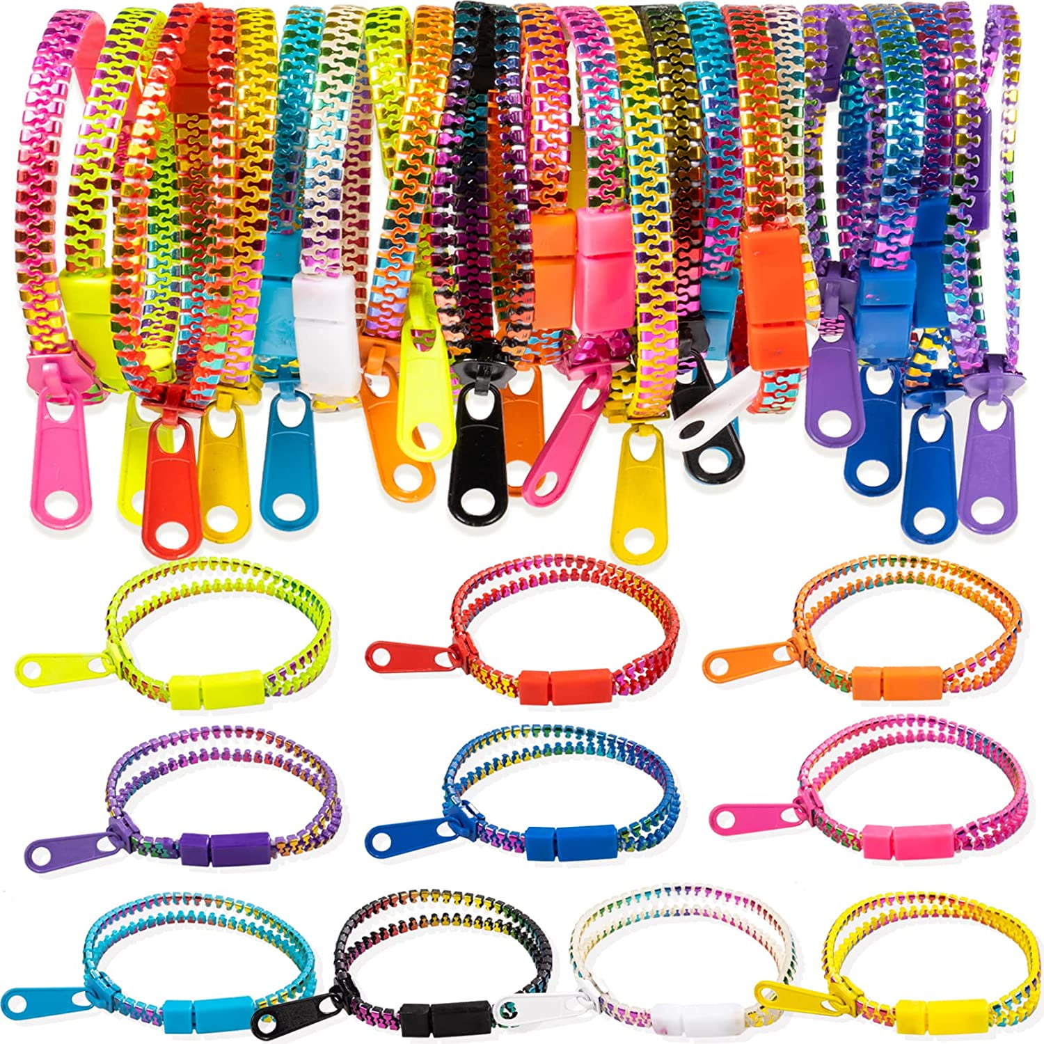20pc Fidget Toys Rainbow Zipper Bracelets, Kids Birthday Party Supplies ...