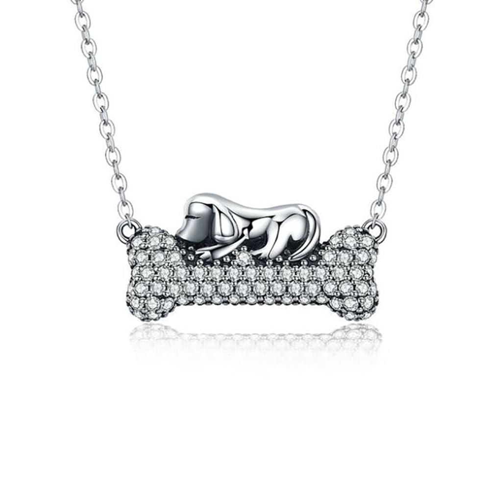 Fido Dog and Bone Necklace for Women Pendant and Chain Cubic Zirconia ...