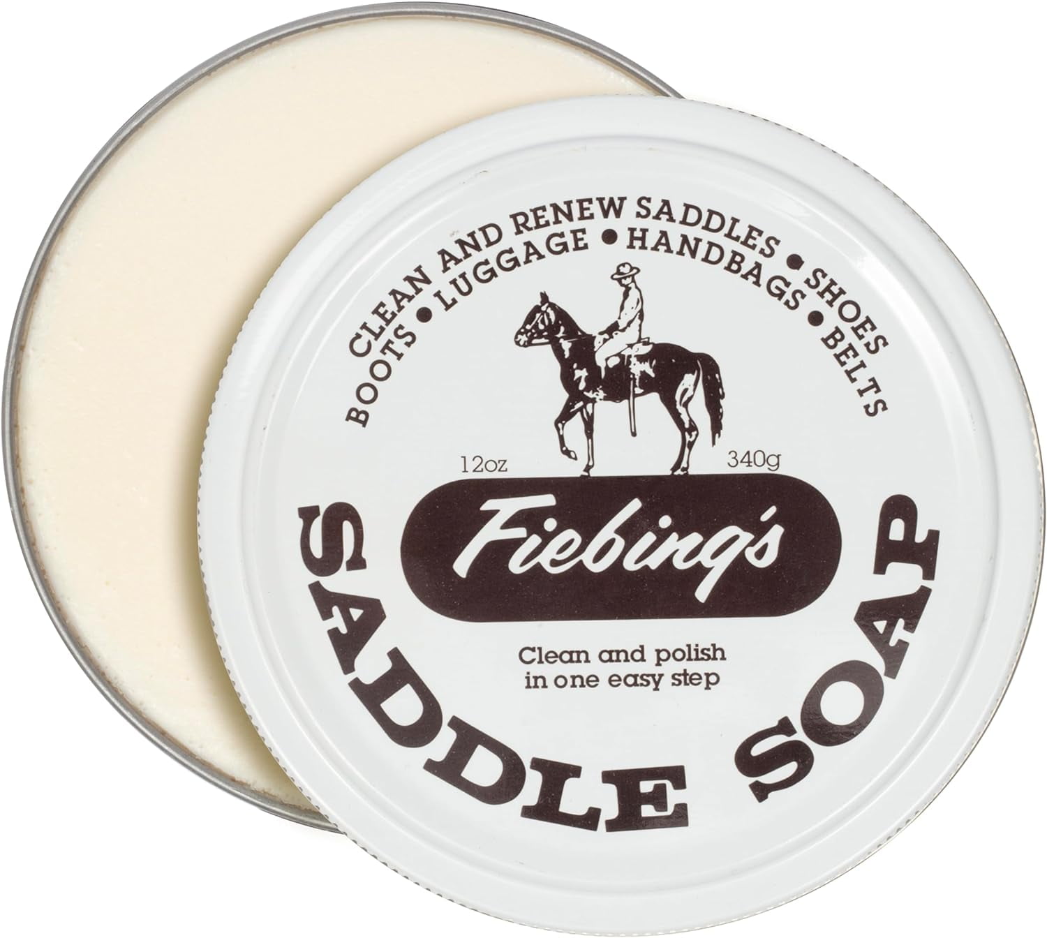 Fiebing's White Saddle Soap for Leather (12 oz Tin) - Leather Cleaner ...