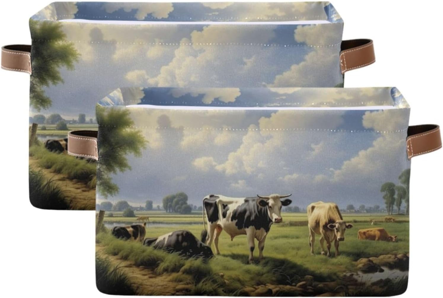 Field Cows Foldable Storage Basket for Shelves, Collapsible Sturdy ...