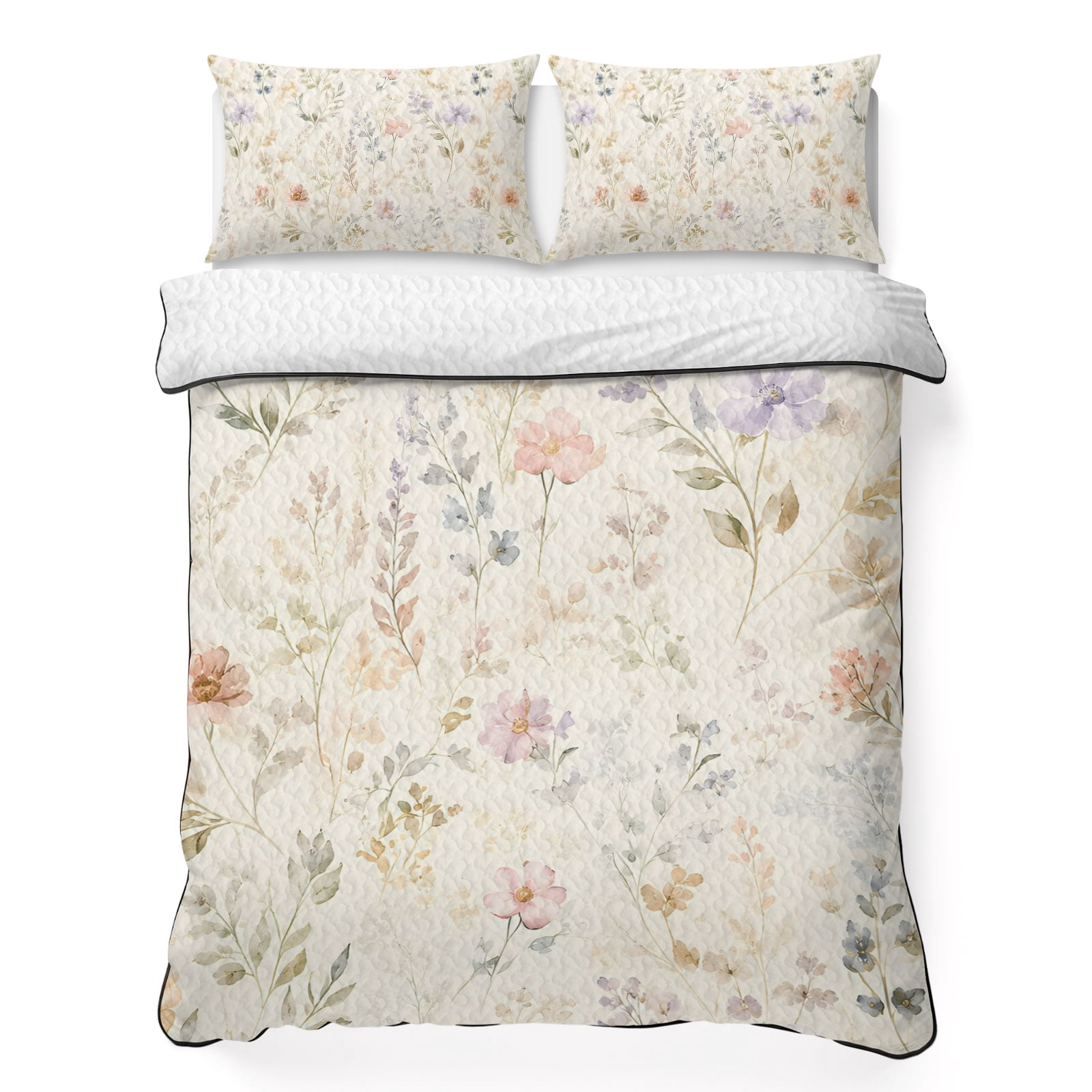 Field Floral 3 Piece Quilt Bedding Set with 2 Pillow Shams, Spring ...
