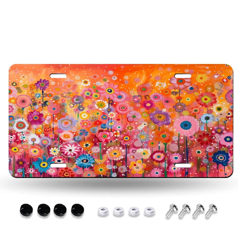 Field Full of Flowers in The Style of Bold Colors License Plate Frame ...