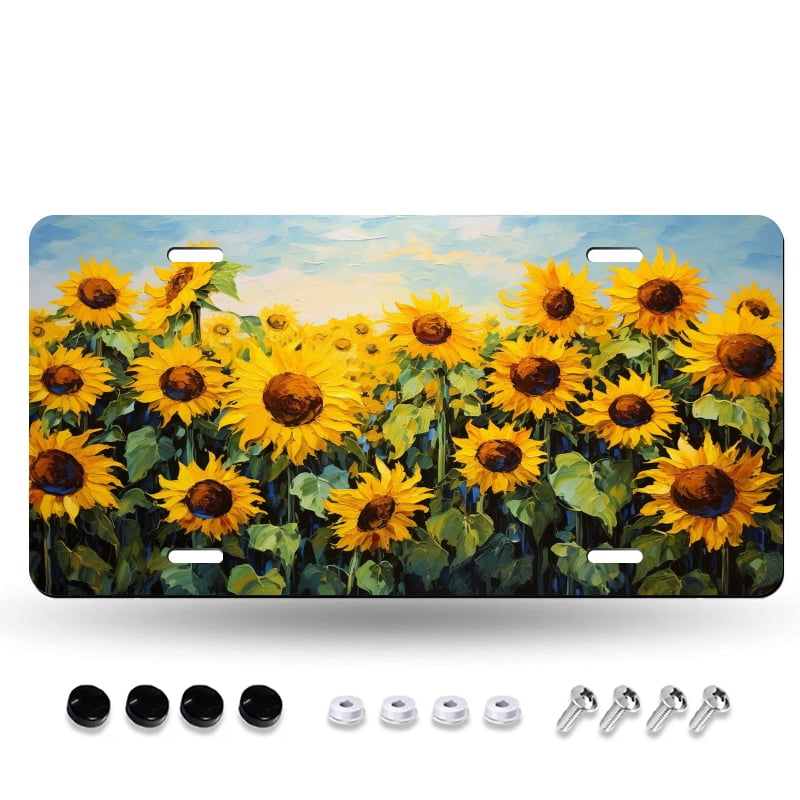 Field Full of Sunflower Flowers on Sunny Day License Plate Frame ...