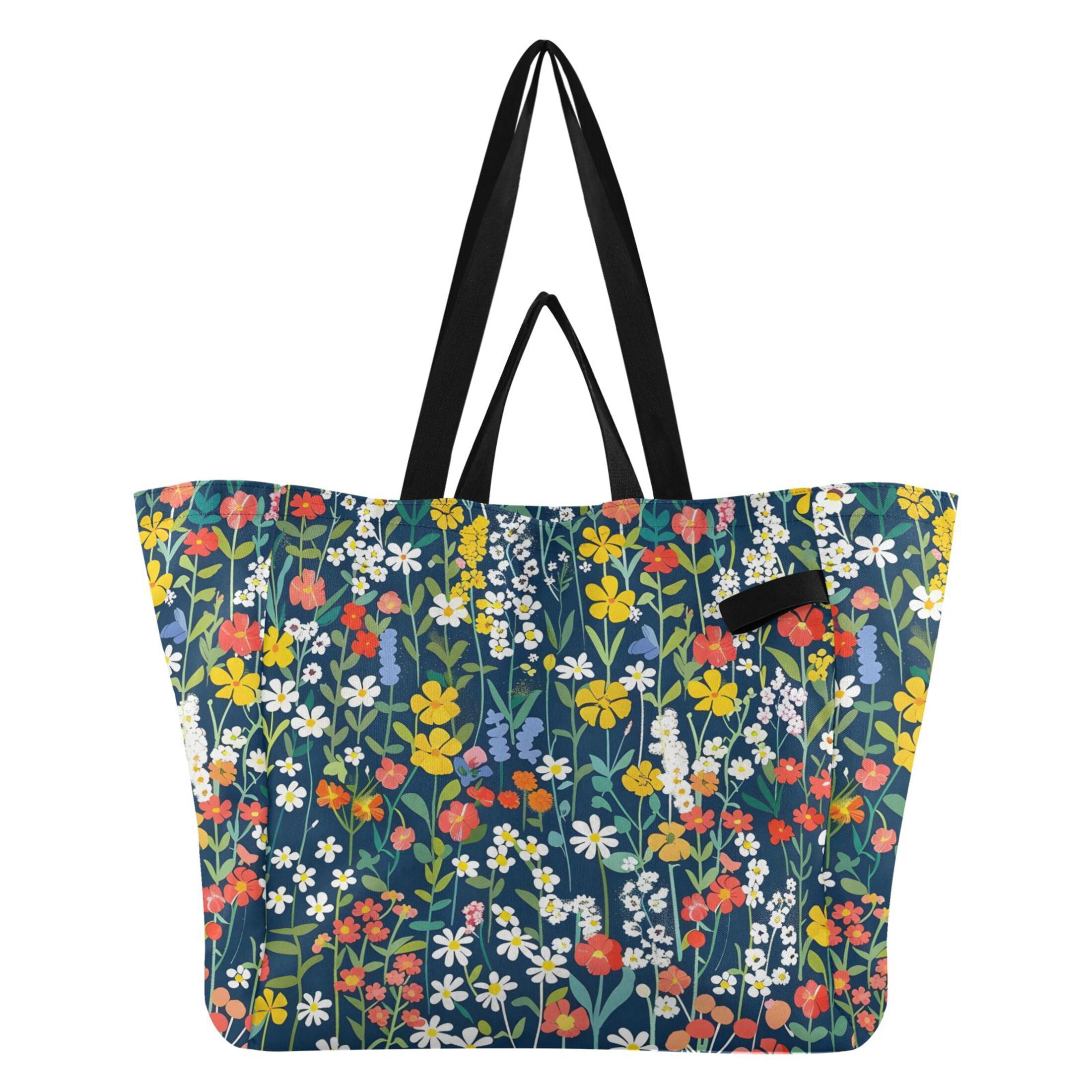 Field Of Blooming Flowers Foldable Canvas Tote Bags Reusable Grocery ...