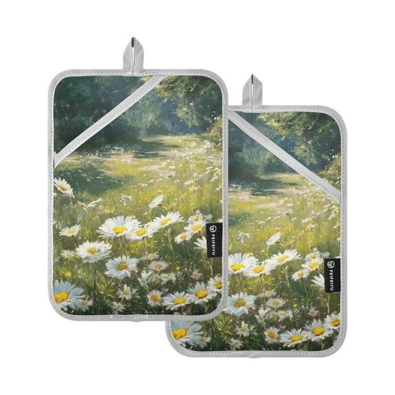 Field Of Daisies Oil Painting Pot Holder Heat Resistant Mat Oven Hot ...