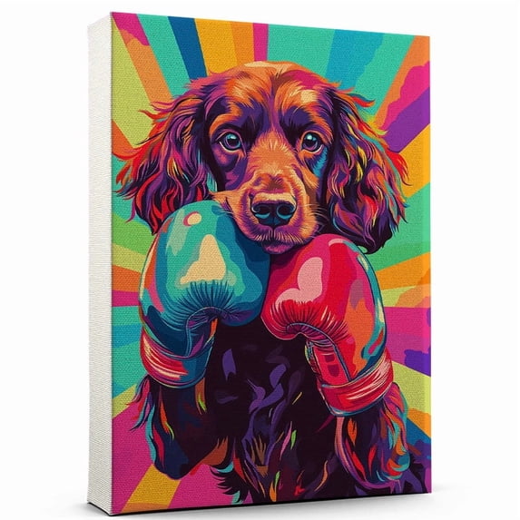 Field Spaniel Dog Playing Boxing Stretched Canvas Size 8x12 – Vintage ...