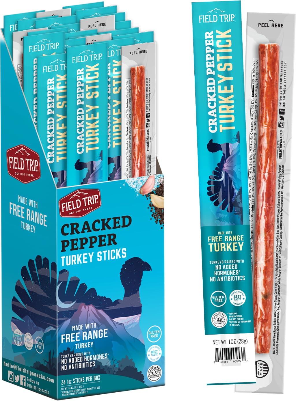 Field Trip Cracked Pepper RRF12 Turkey Jerky Snack Sticks, Keto, Paleo ...