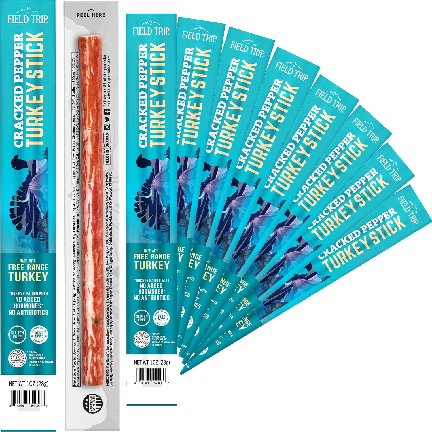 Field Trip Free Range YPF5 Cracked Pepper Turkey Jerky Snack Sticks ...
