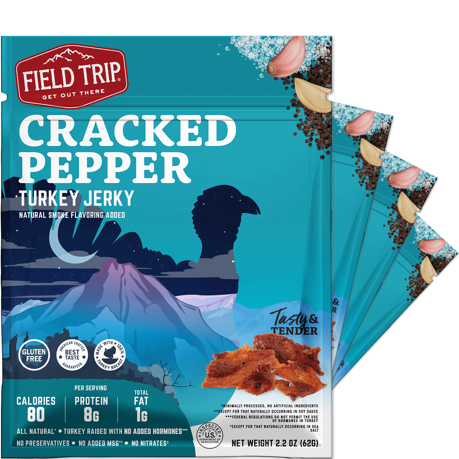 Field Trip Low Sodium Turkey Jerky, Cracked Pepper, Sugar Conscious, 2 ...