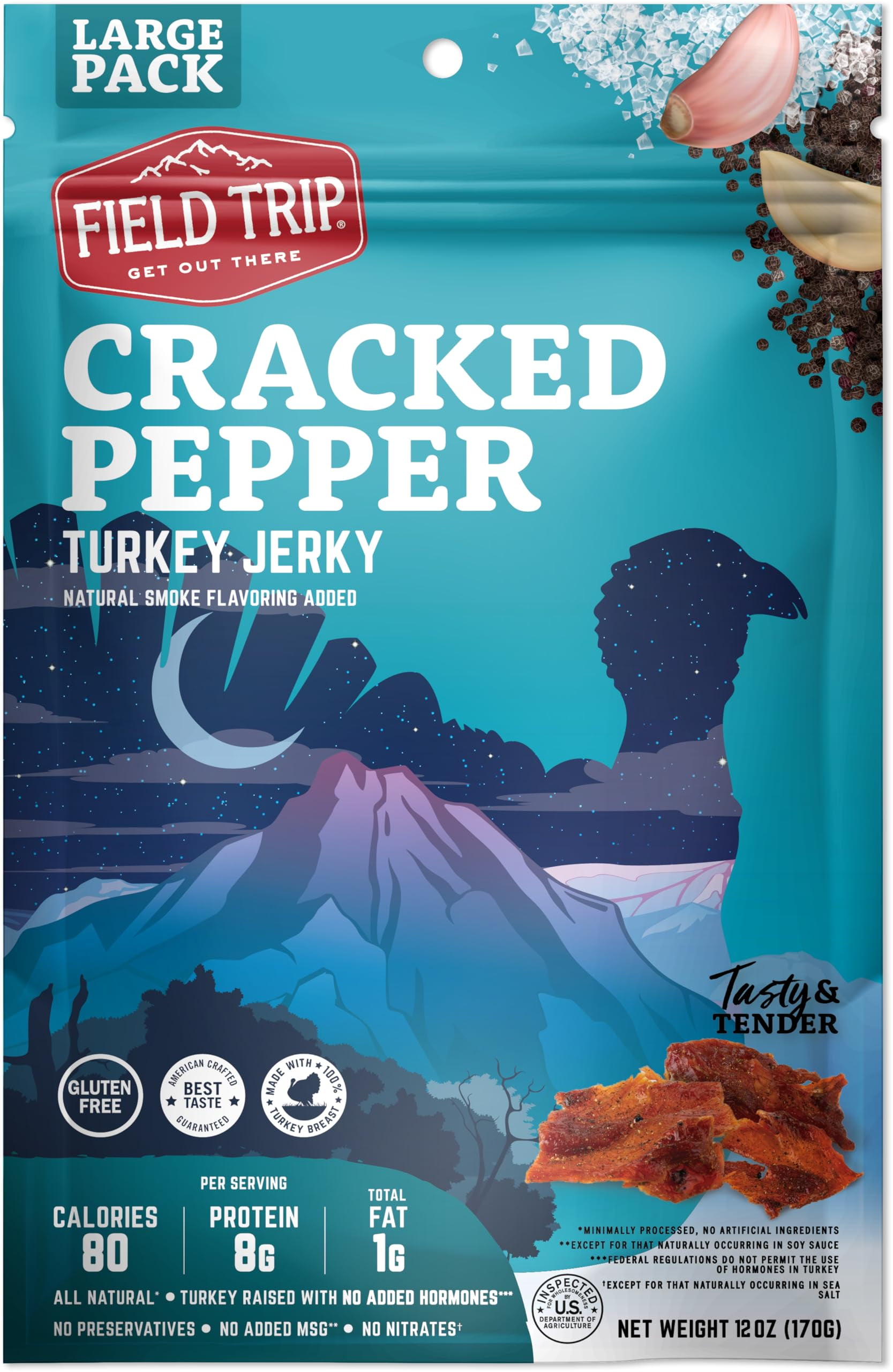 Field Trip Turkey Jerky, HHA1 All Natural, Gluten Free Dried Turkey ...