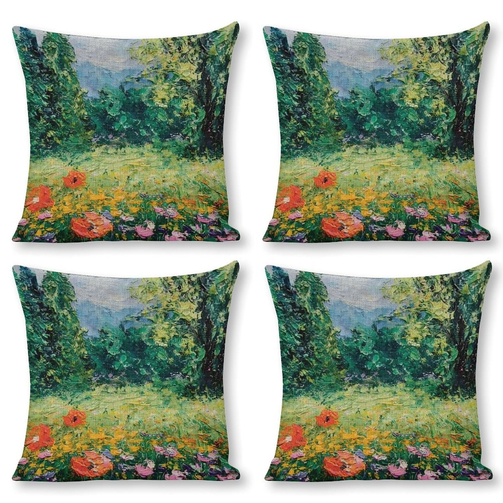 Field flowers trees Linen toss pillowcase Decoration pillowcase Gift ...