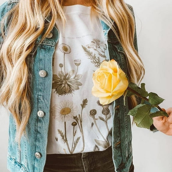 Field of Flowers White Unisex Tee, Flower Chart Nature Lover Plant ...