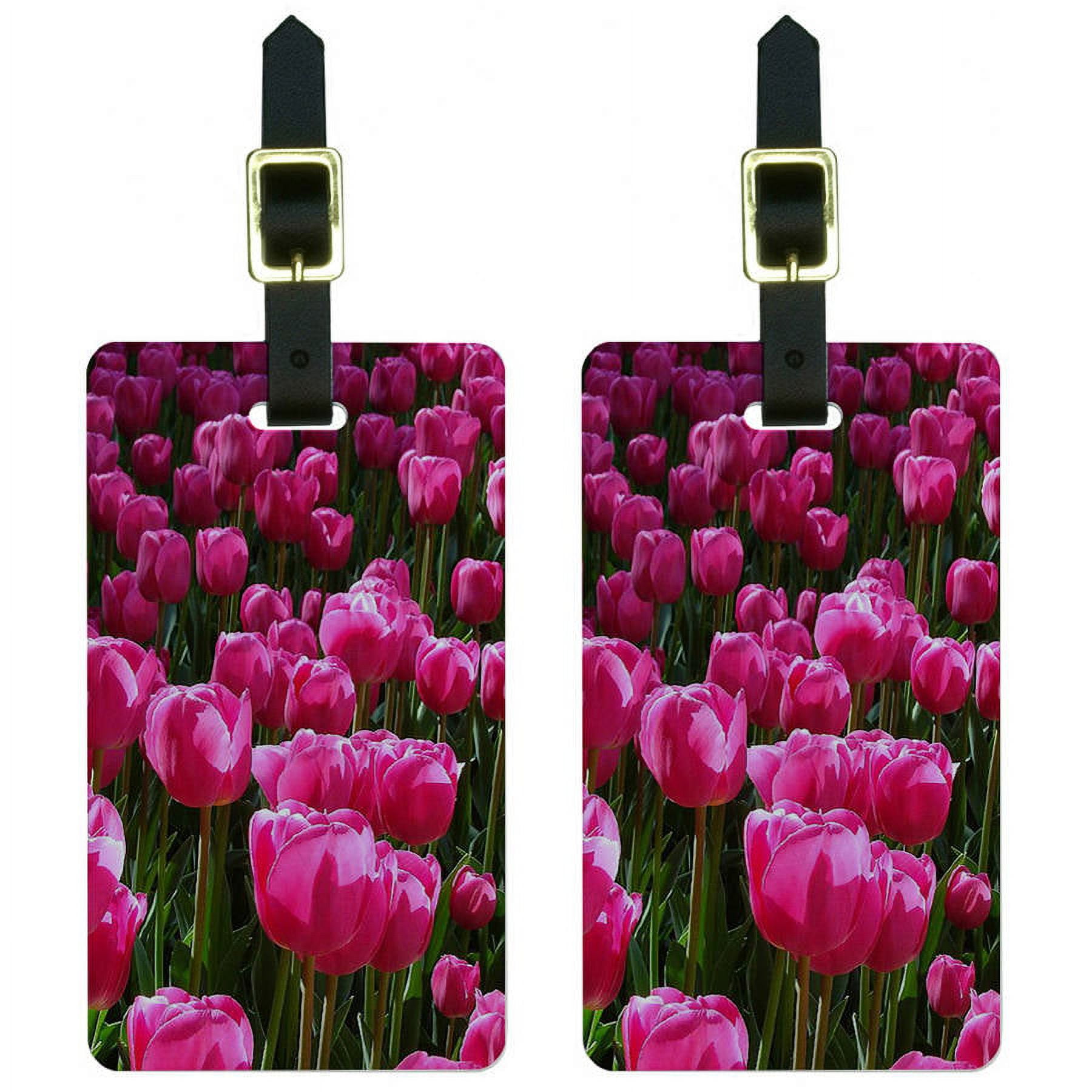 Field of Pink Tulips Luggage Tags Suitcase Carry-On ID, Set of 2 ...