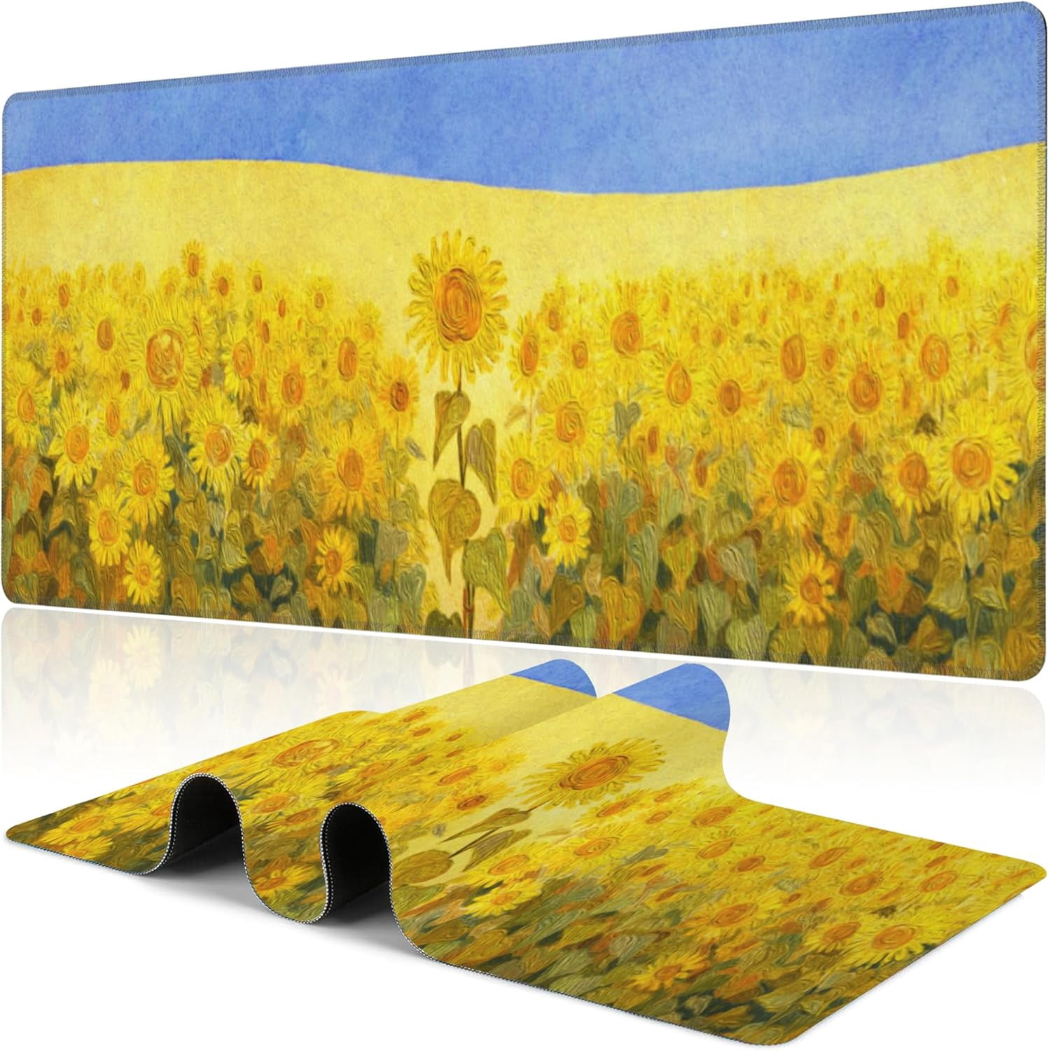 Field of Sunflowers Desk Mat - 31.5"x11.8", Large Oil Painting Gaming ...