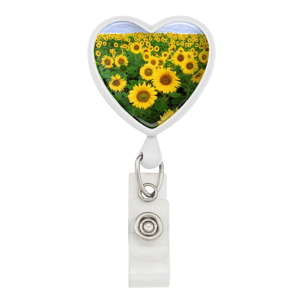 Field of Sunflowers Heart Lanyard Retractable Reel Badge ID Card Holder ...