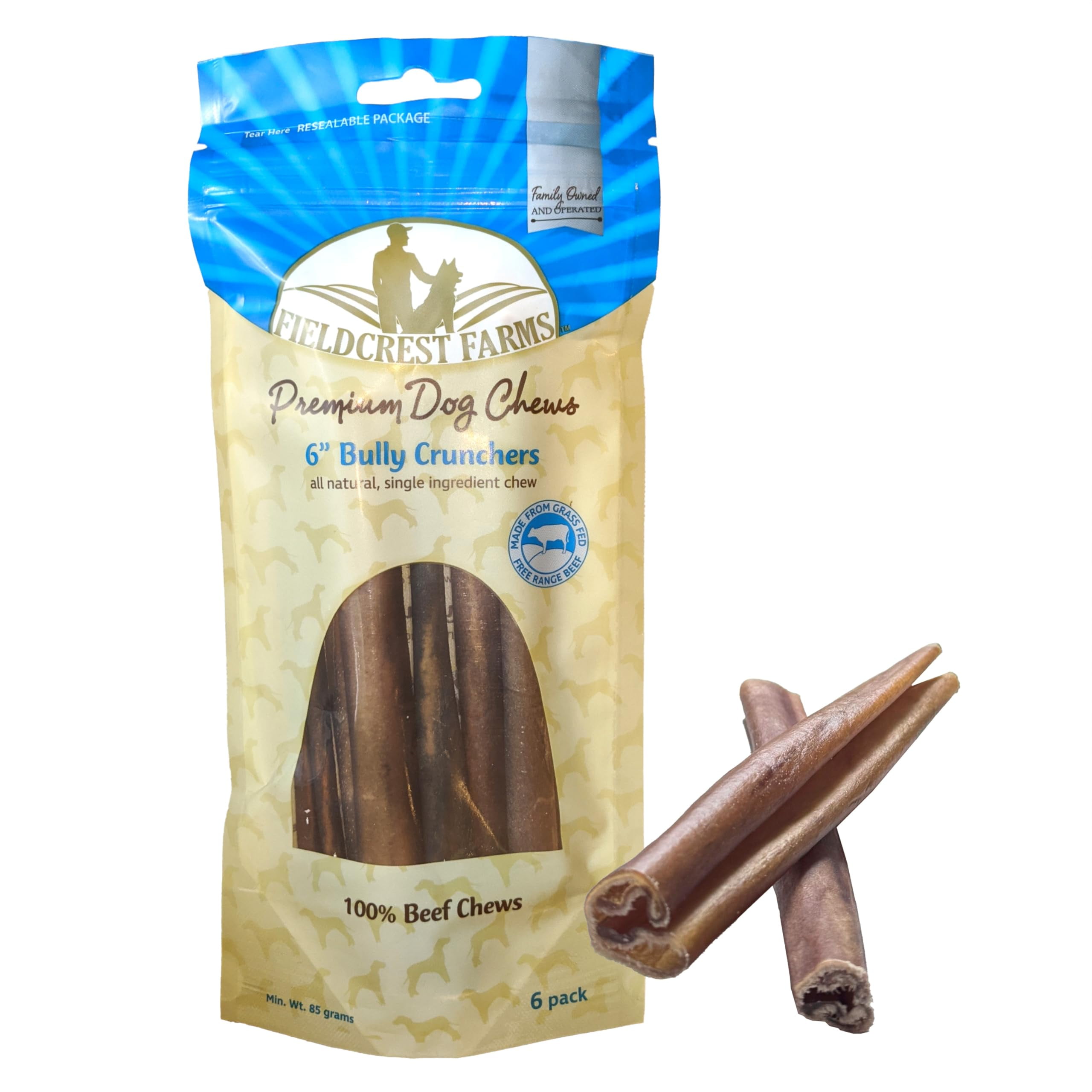 Fieldcrest Farms 6in Bully Crunchers - All-Natural 100% Beef Bully ...