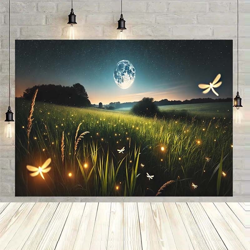 Fields where fireflies at night Backdrop wall hanging fabric,backdrop ...