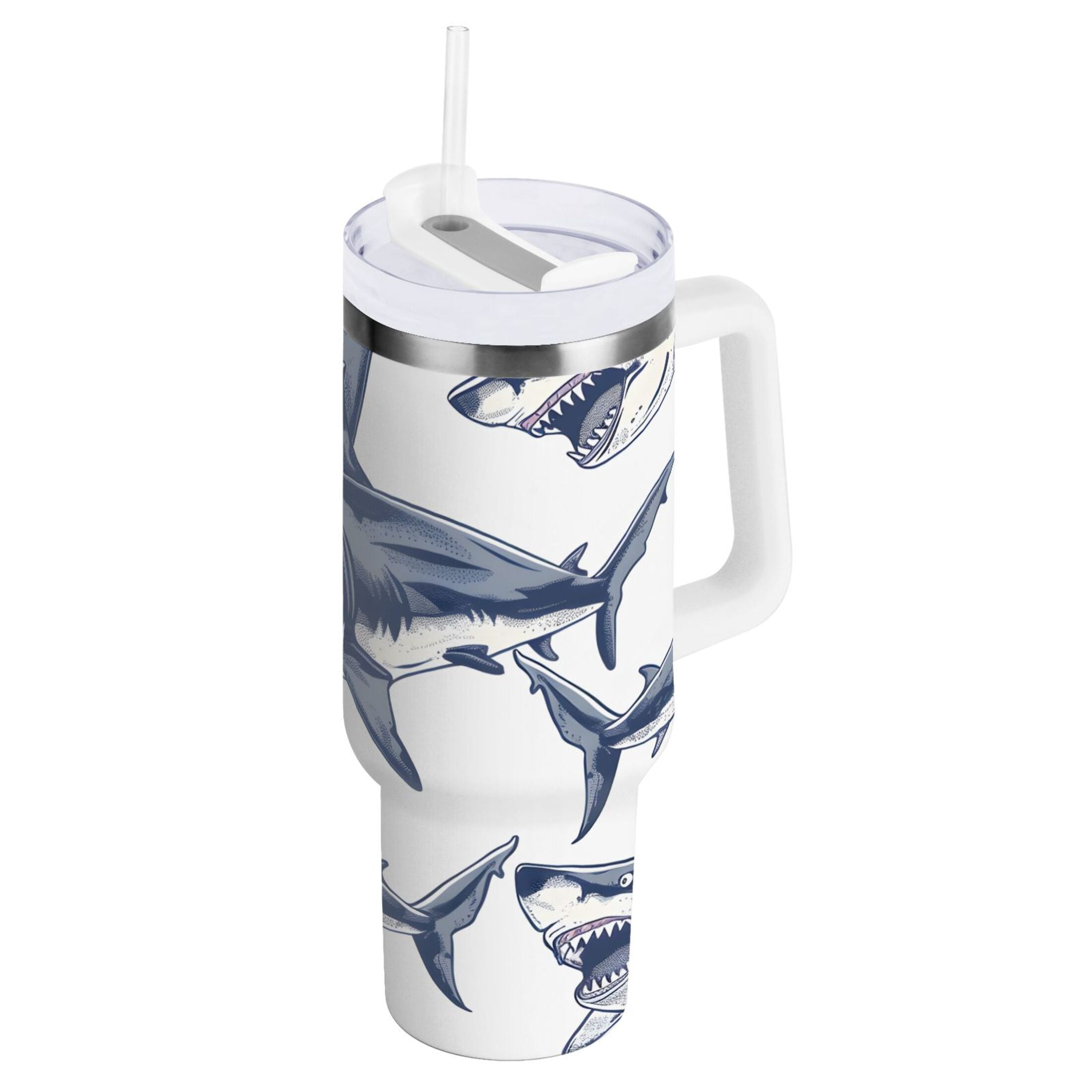 Fierce Angry Sharks 30 oz Tumbler with Handle and Straw Lid Vacuum ...