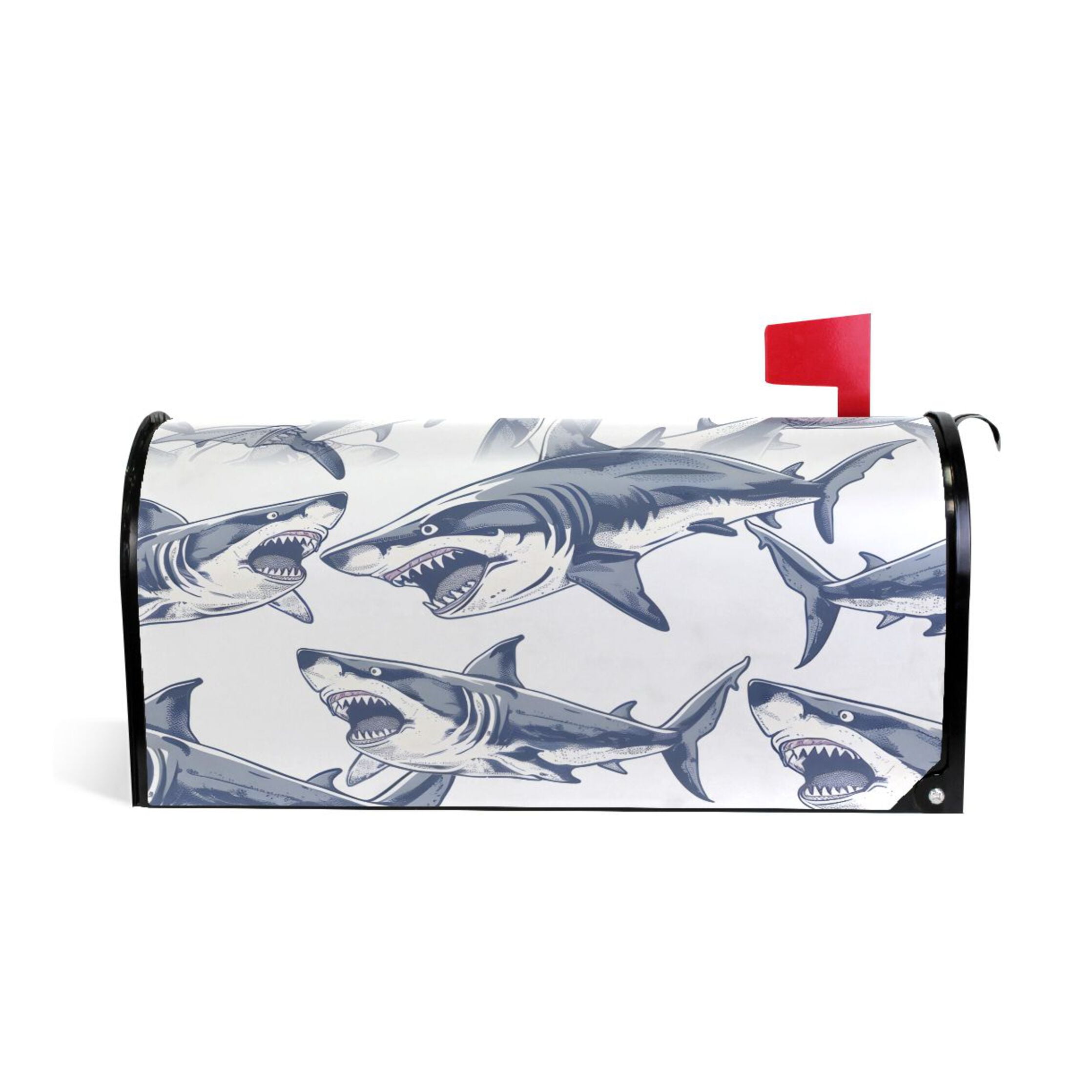 Fierce Angry Sharks Magnetic Mailbox Covers 21" X 18" Post Letter Box ...