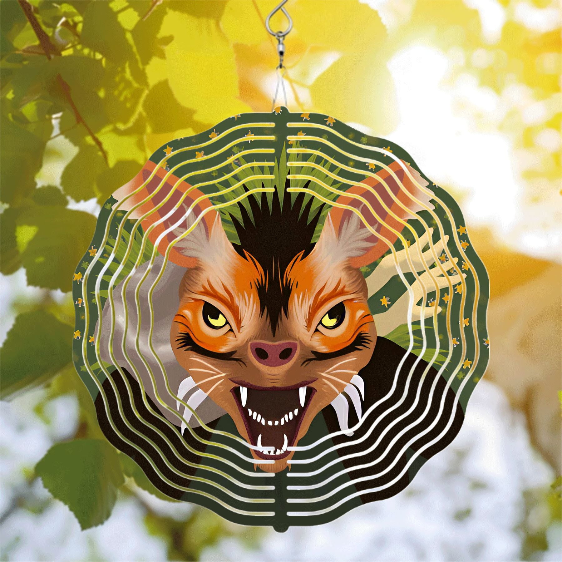 Fierce Animal Design Metal Hanging Wind Spinner - Vibrant Orange ...