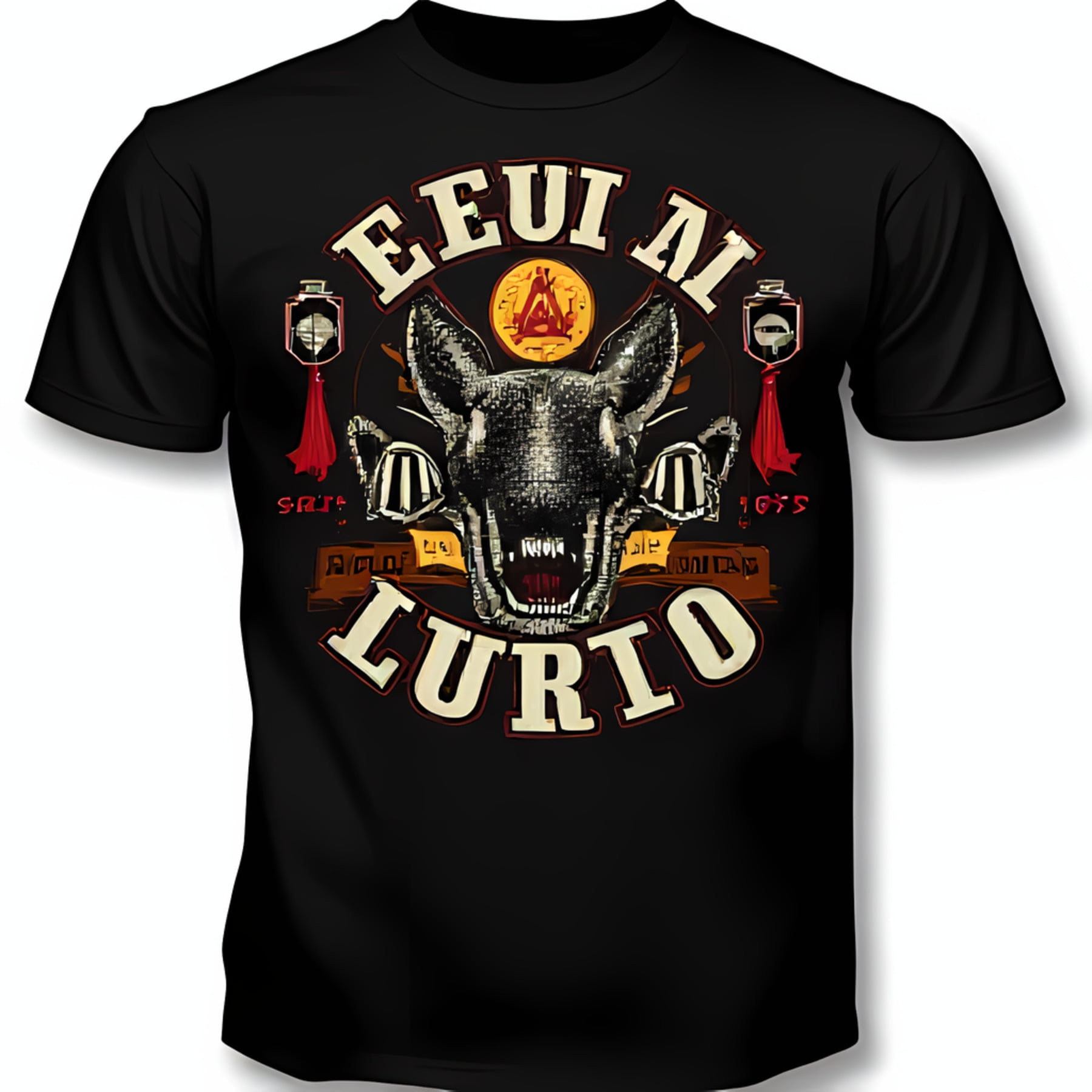 Fierce Animal Head Graphic Black T-Shirt with Bold 'EEUI AL LURIO ...