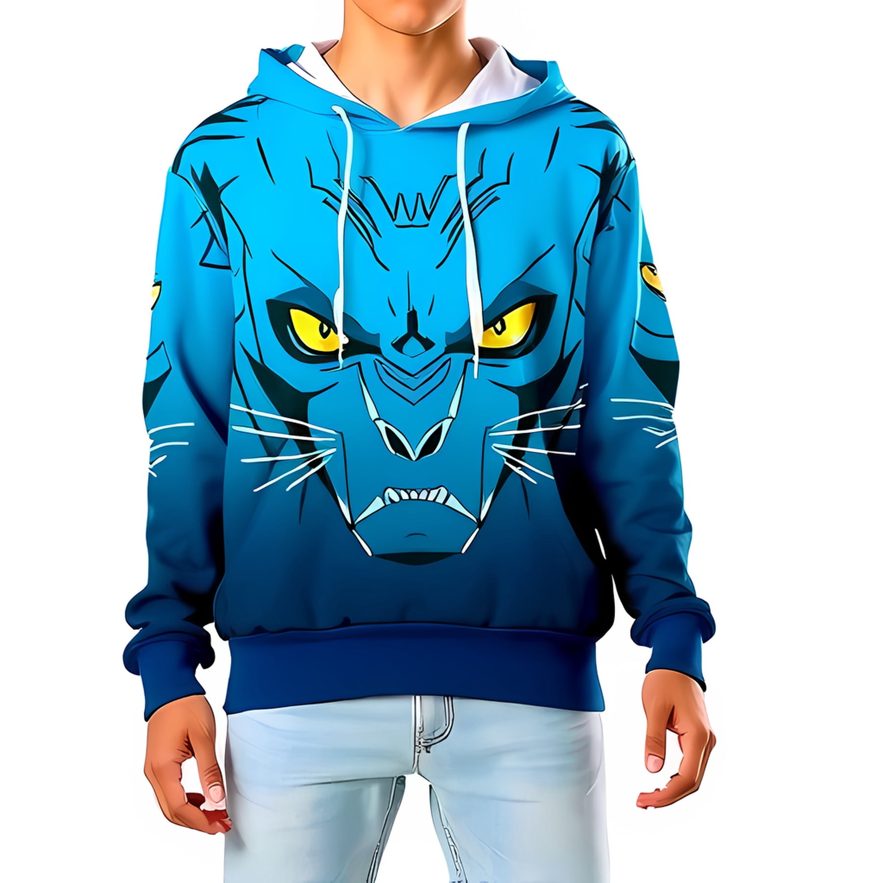 Fierce Blue 3D Hoodie with Graphic Design - Vibrant Gradient Blue ...