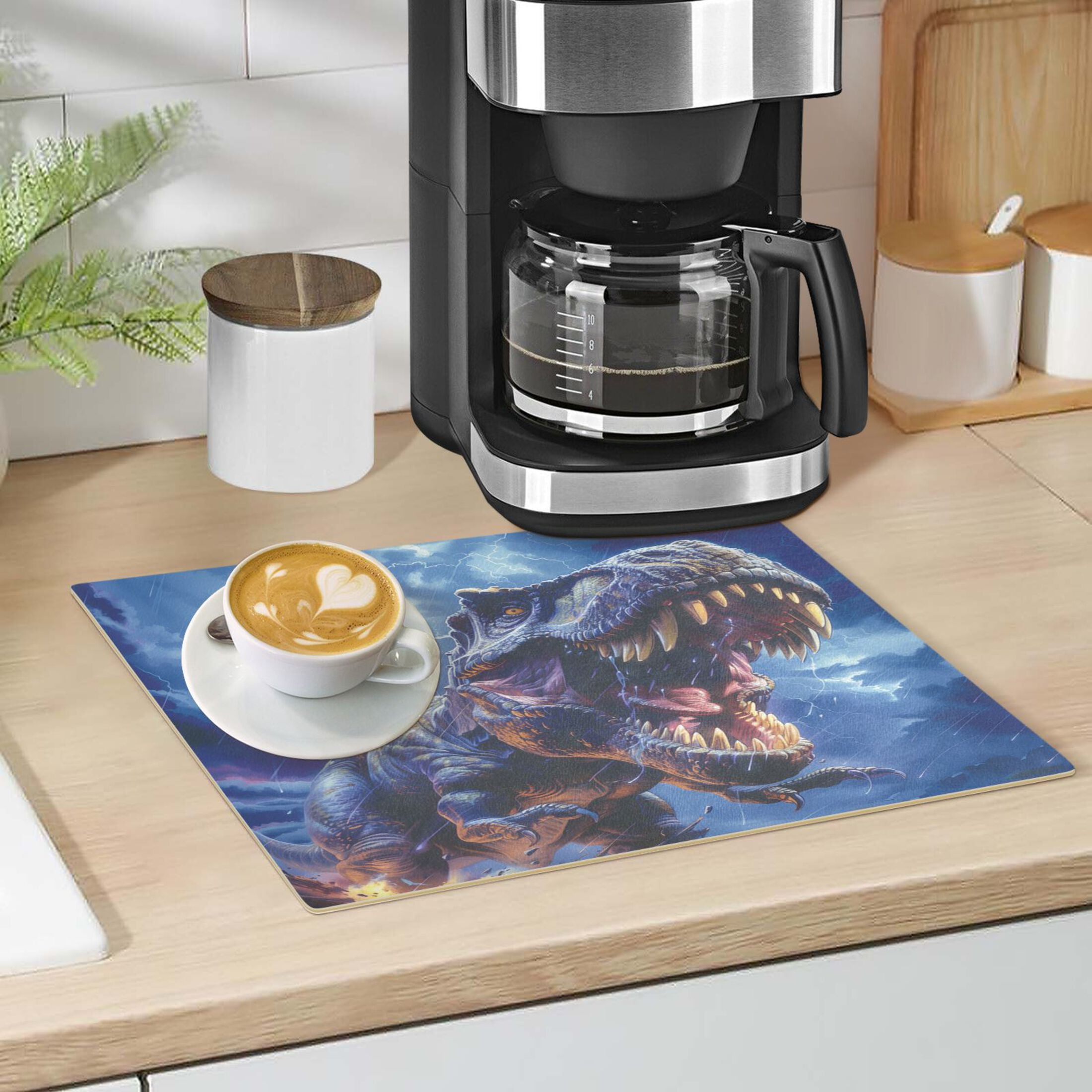 Fierce Dinosaurs in Thunderstorm Dish Drying Mat 12"x18" Kitchen ...