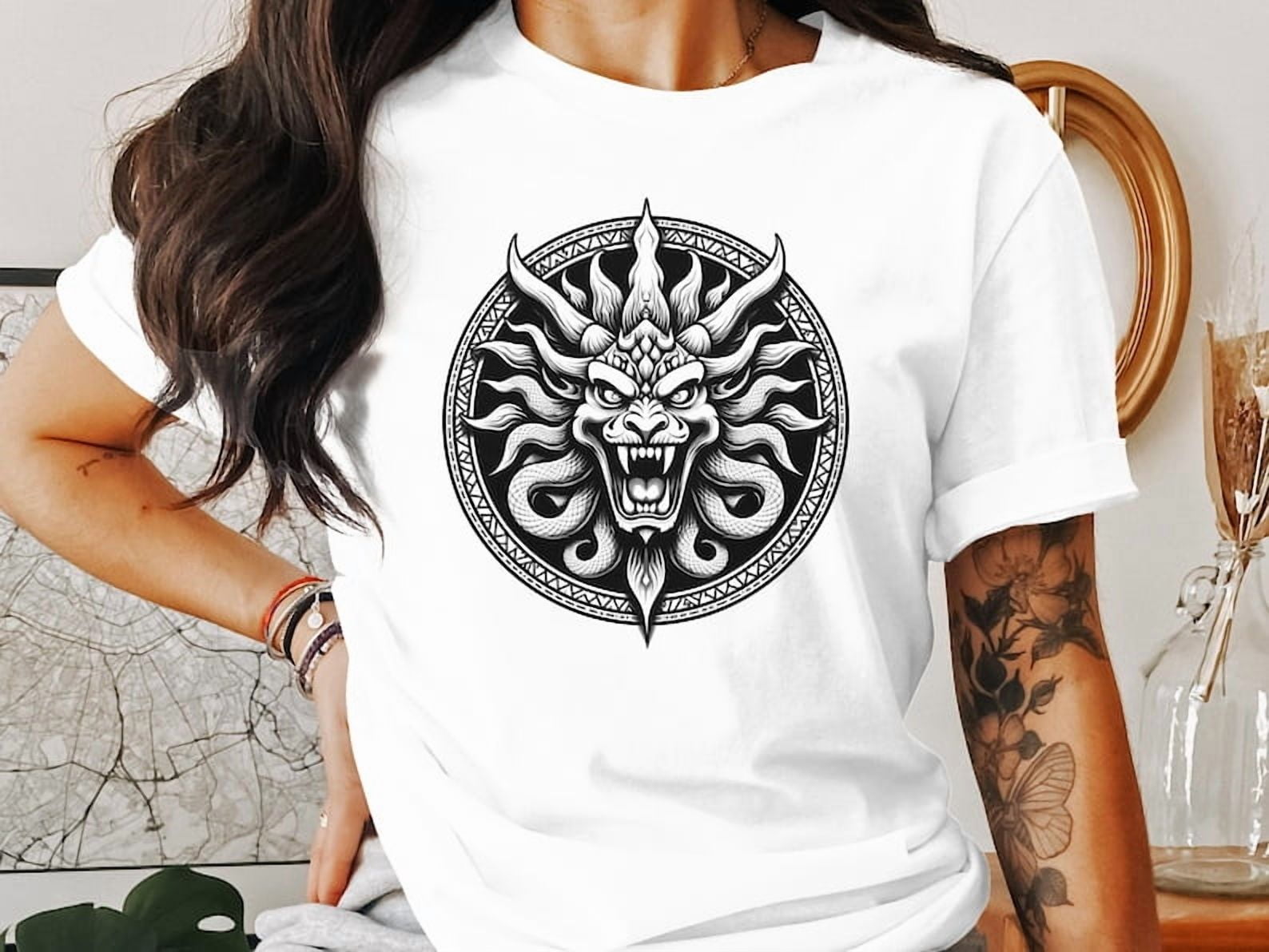 Fierce Dragon Face Graphic T Shirt, Mythical Creature Art Tee, Fantasy ...