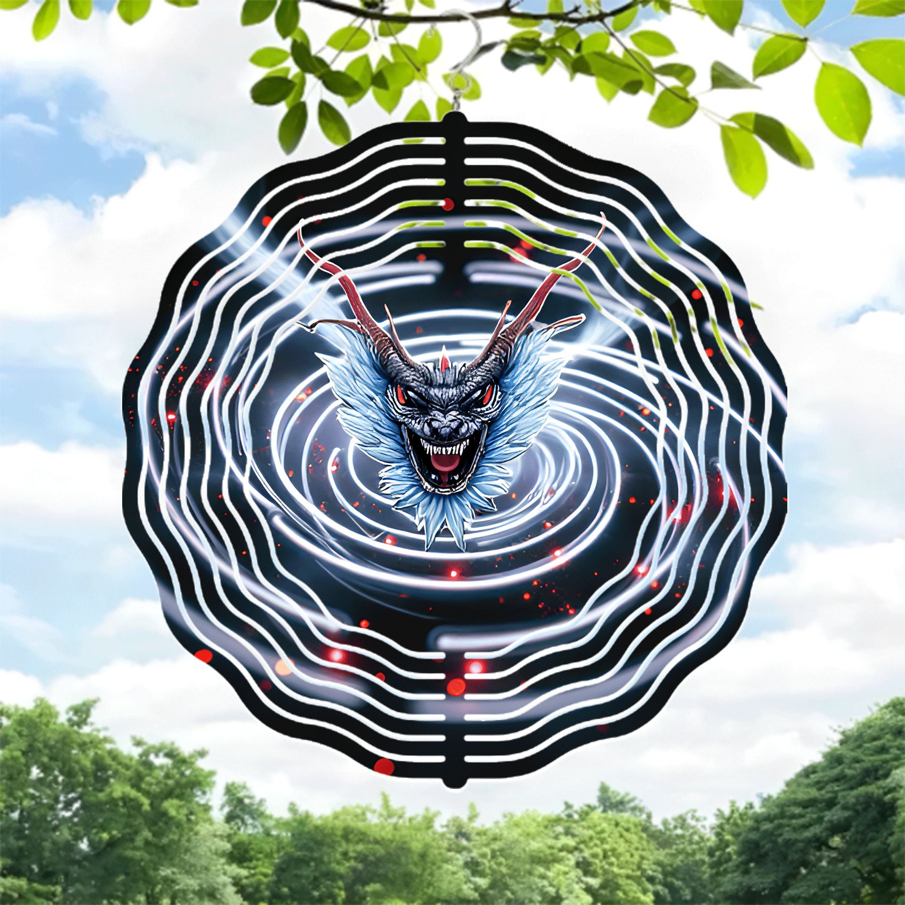 Fierce Dragon Metal Hanging Wind Spinner - Vortex Design with Teeth ...