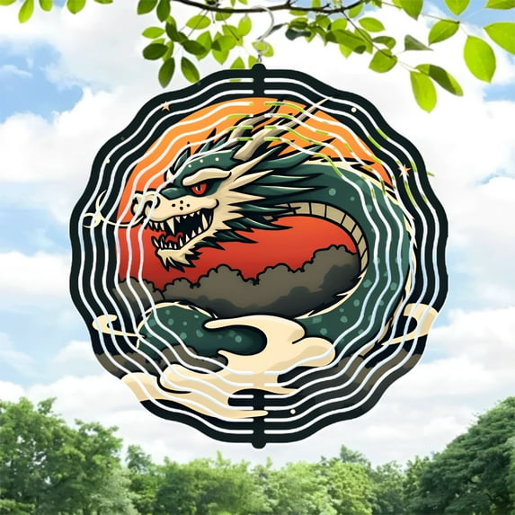 Fierce Dragon Metal Wind Spinner & Chime - Dynamic Circular Patterns ...