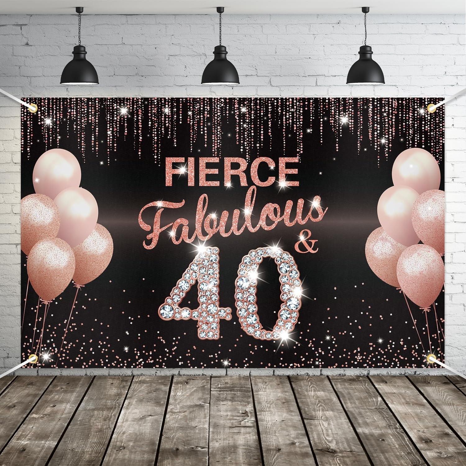 Fierce Fabulous and 40 Banner, Rose Gold Happy 40th Birthday Party ...