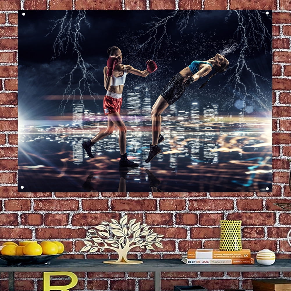 Fierce Female Boxing Match Wallpaper Wall Art Tapestry Vintage Workout ...