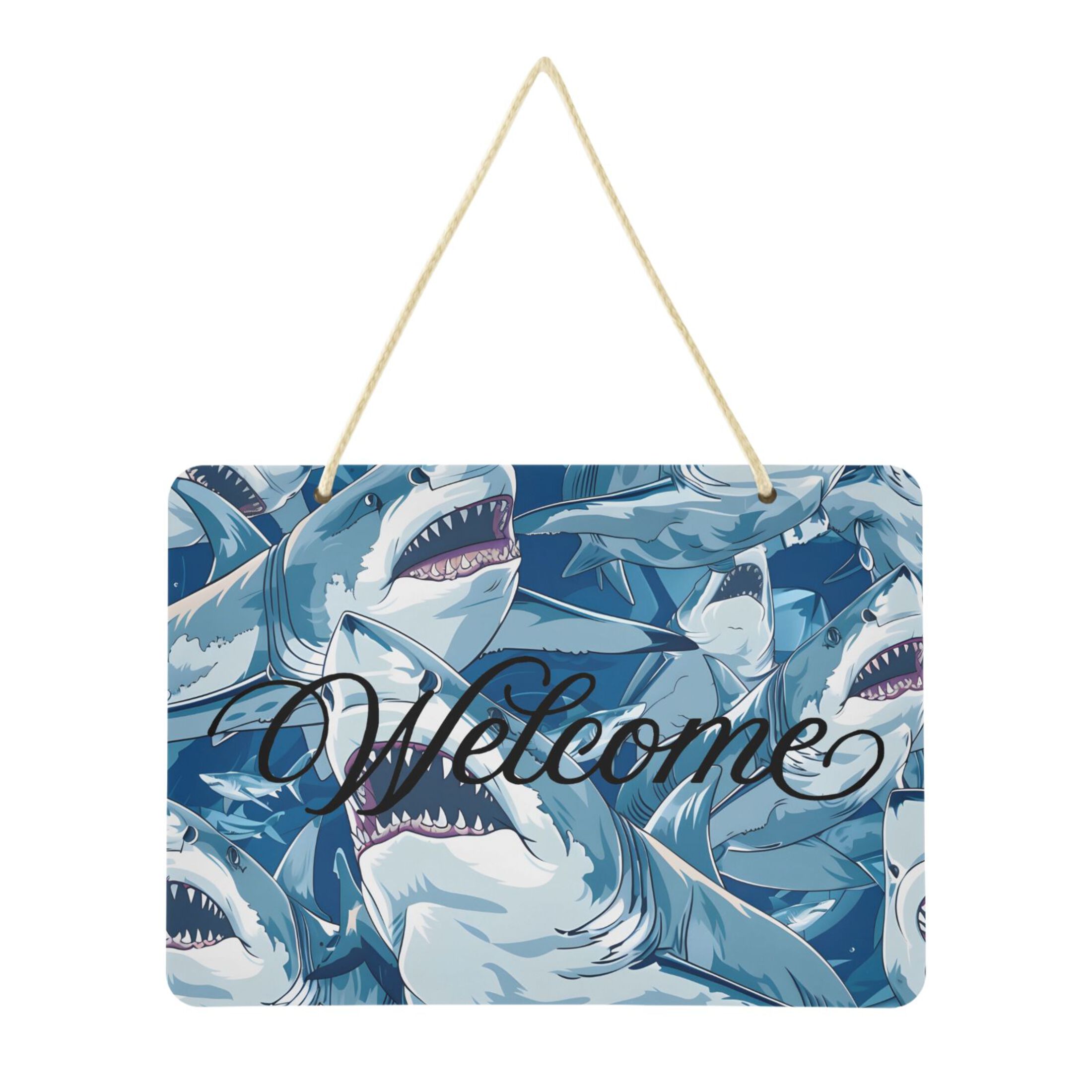 Fierce Jaws Sharks Welcome Sign Front Door PVC 14x10 inch Hanger Hello ...