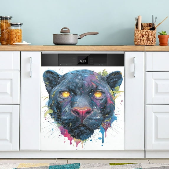 Fierce Leopard with Yellow Eyes Dishwasher Magnet Refrigerator Magnetic ...