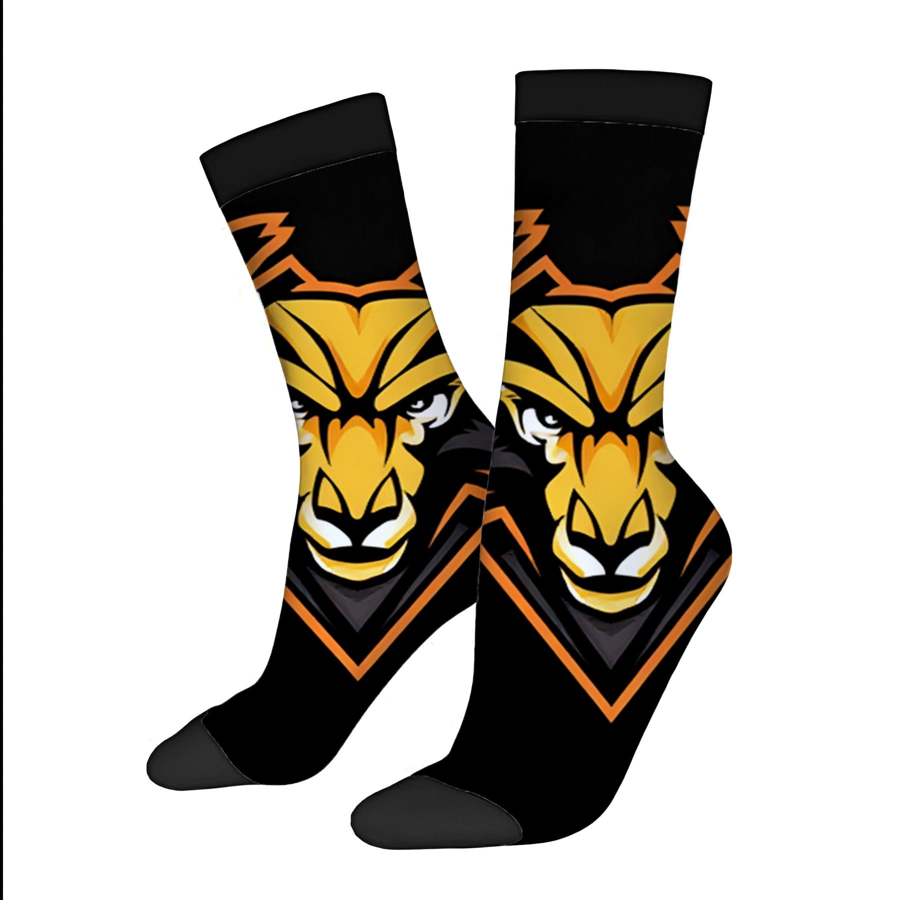 Fierce Lion Face Design Socks - 2 Pairs of Unisex Trendy Black Socks ...