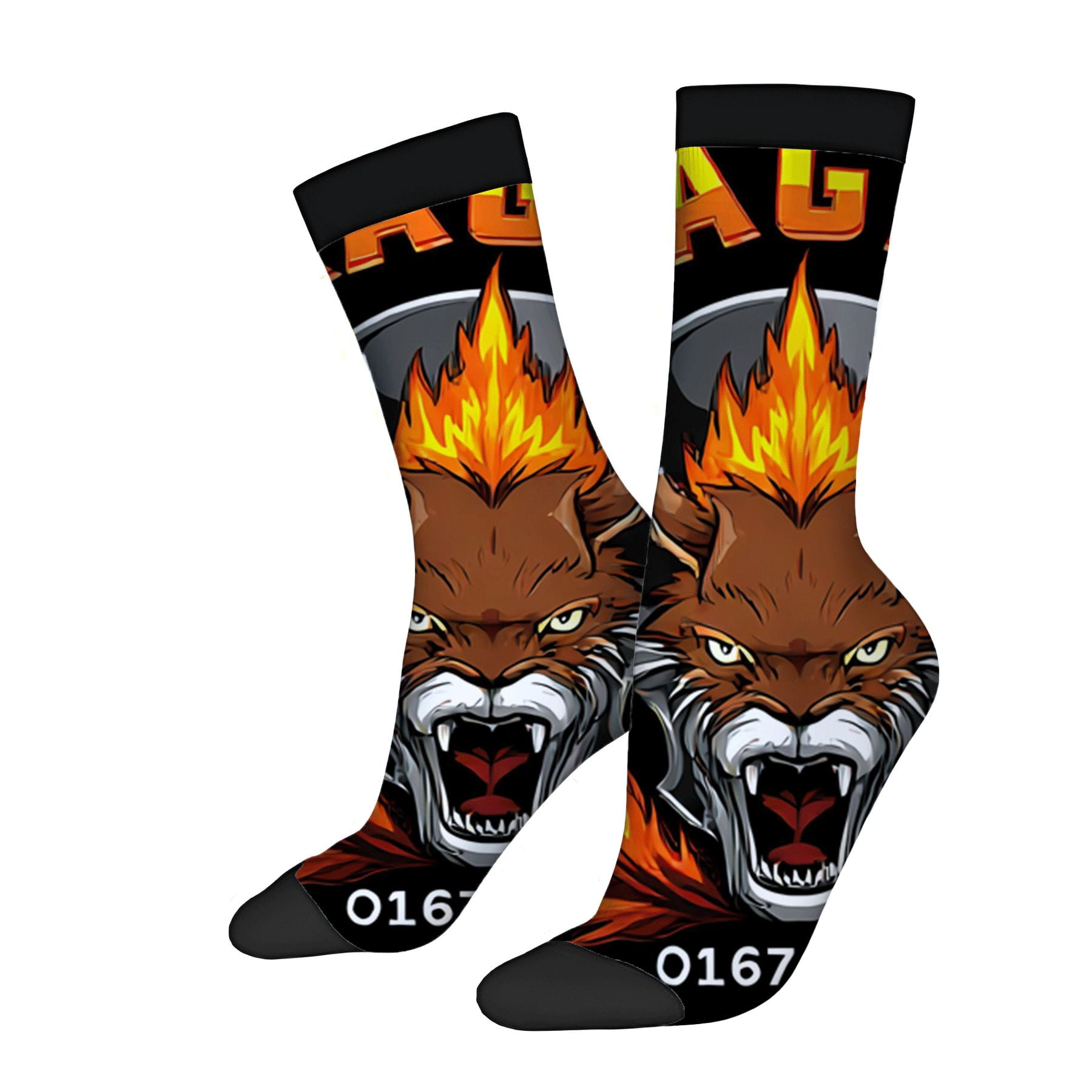 Fierce Lion Face Socks with Fiery Flames - 2 Pairs of Unisex Trendy ...