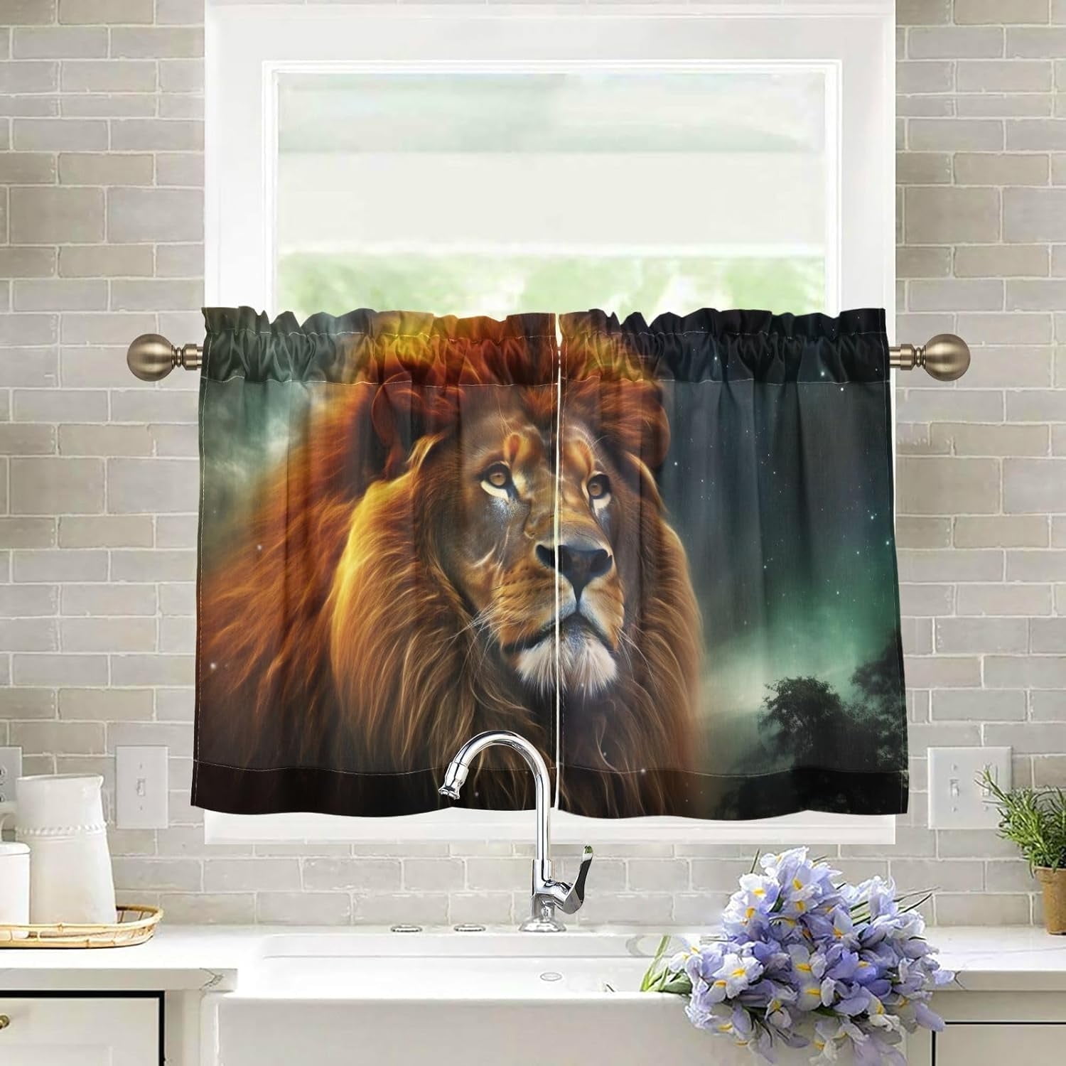 Fierce Lion Half Window Tier Curtains 24 Inch Blackout Thermal ...