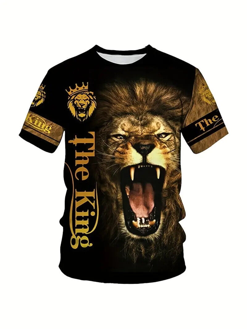 Fierce Lion King Fashion Novelty Men Black Gold Casual Tee - Walmart.com