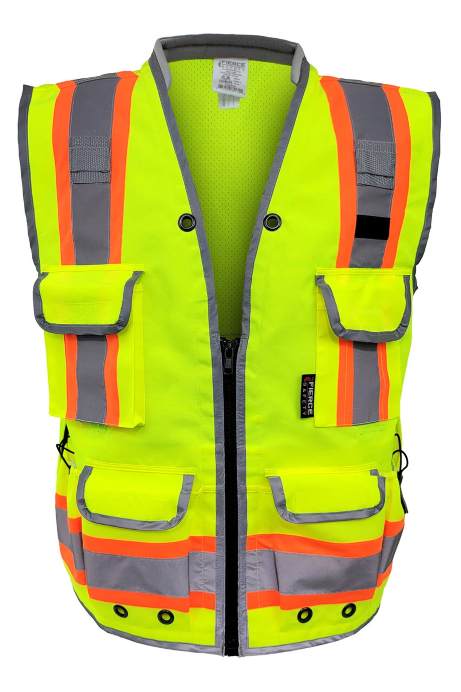 Fierce Safety Class 2 Lime Heavy Duty Vest Tablet Pockets and Neck ...