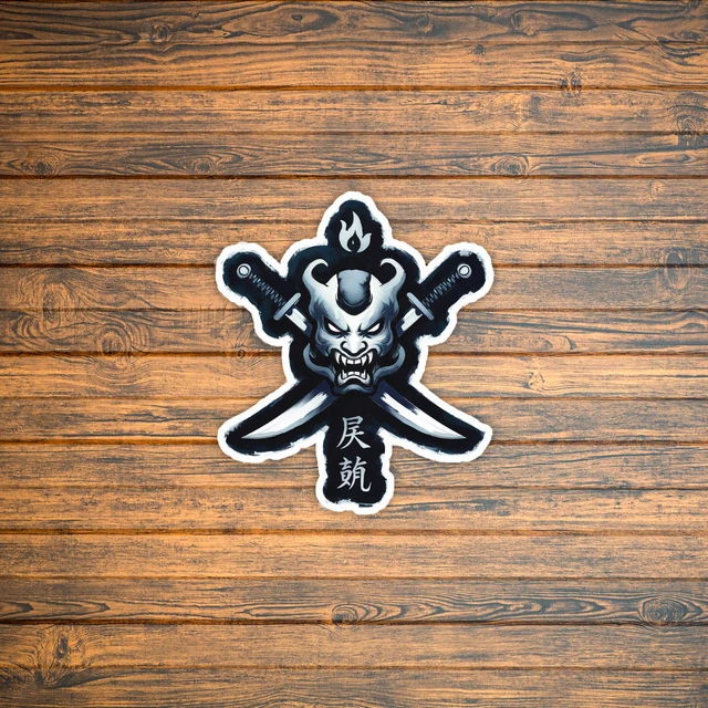 Fierce Samurai Demon Mask Sticker - Evil Japanese Oni Warrior ...