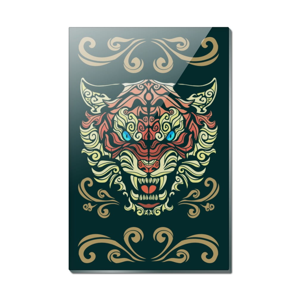 Fierce Snarling Tribal Tiger Oni Rectangle Acrylic Fridge Refrigerator ...